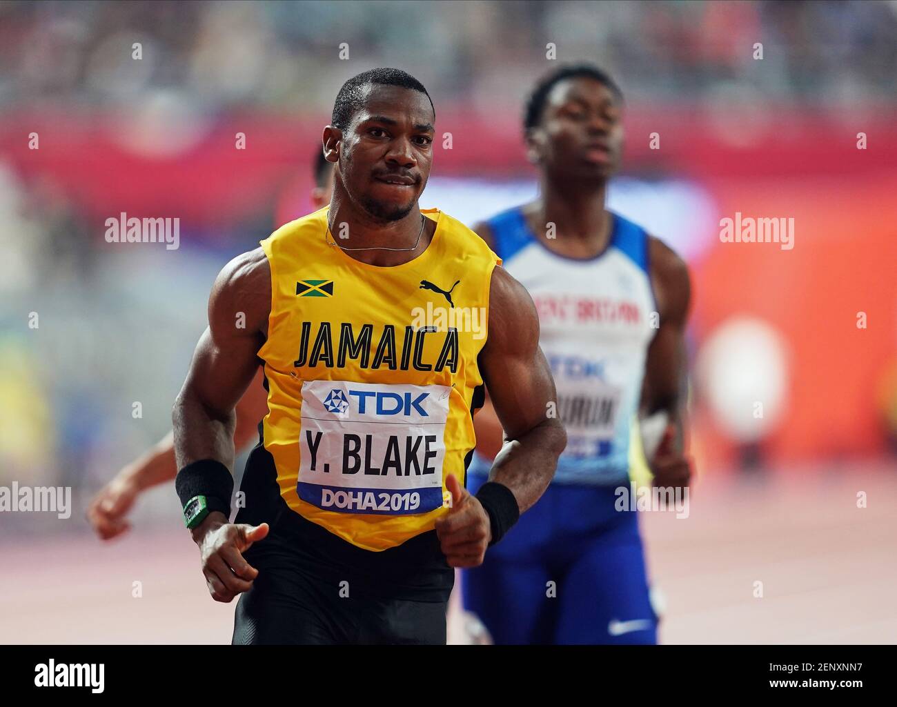 September 28, 2019: Yohan Blake of Jamaica competing in the 100 meter ...