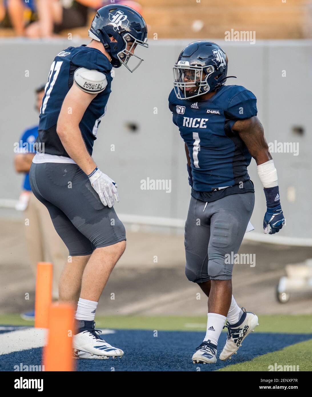 September 28, 2019: Rice Owls running back Aston Walter (1) celebrates ...
