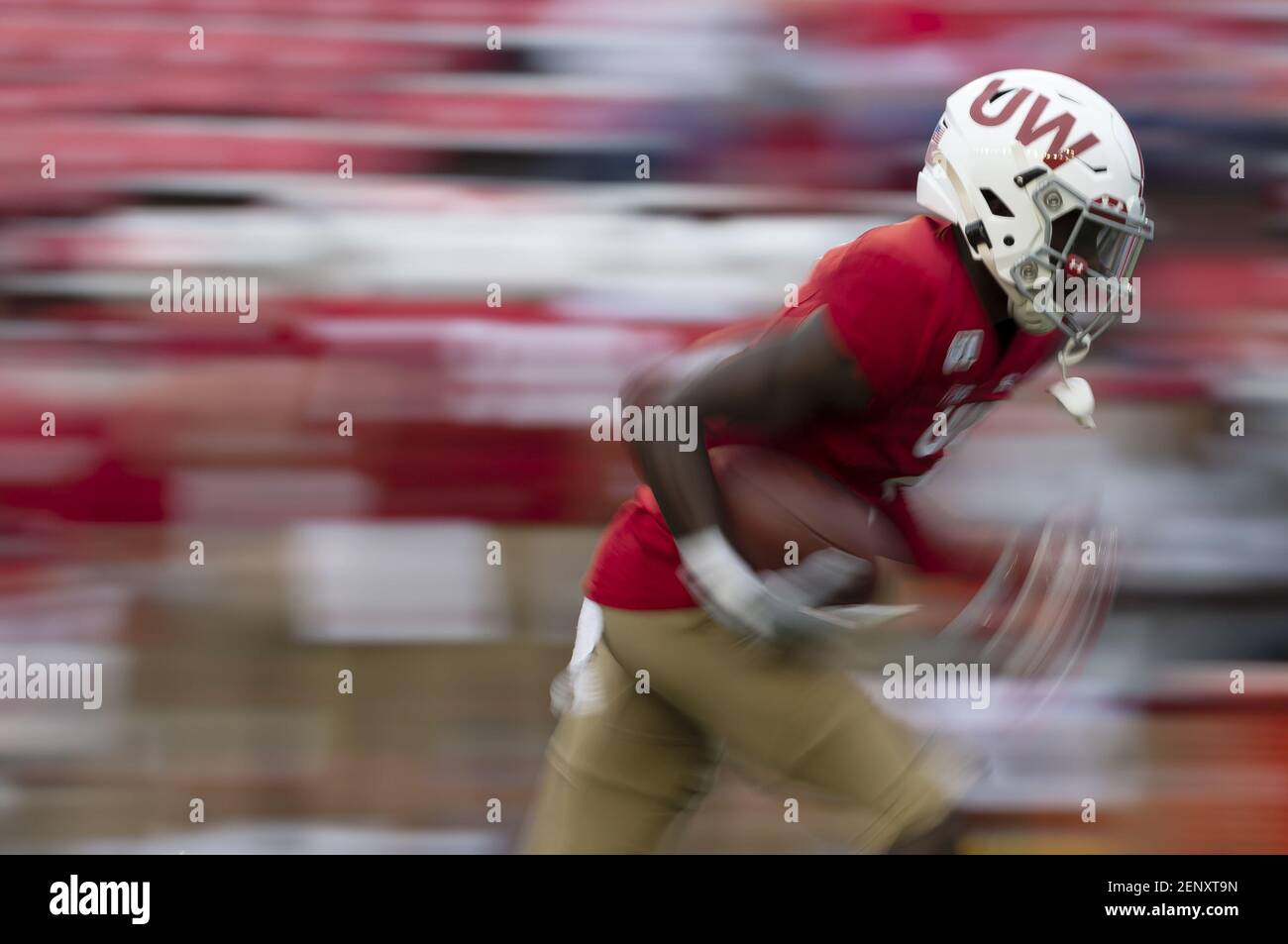 September 28, 2019: A panning/blur shot of a Wisconsin player wearing ...