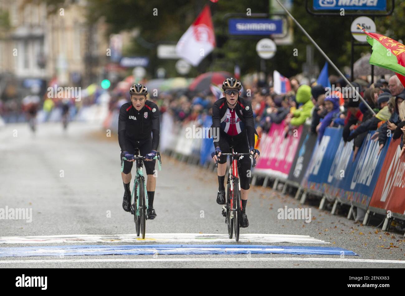 USA riders Neilson Powless(L) and Chad Haga(R) finish the Elite Men’s ...