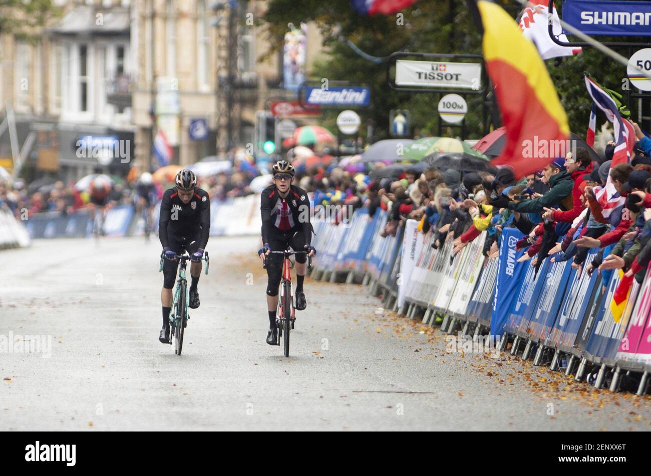 USA riders Neilson Powless(L) and Chad Haga(R) finish the Elite Men’s ...