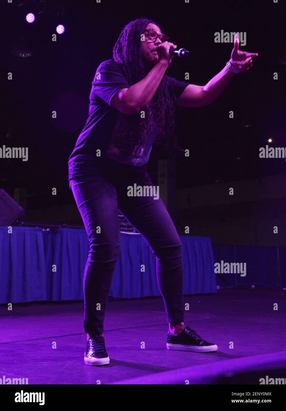 Rapper Monie Love performing at NostalgiaCon - Day 2 held at the ...