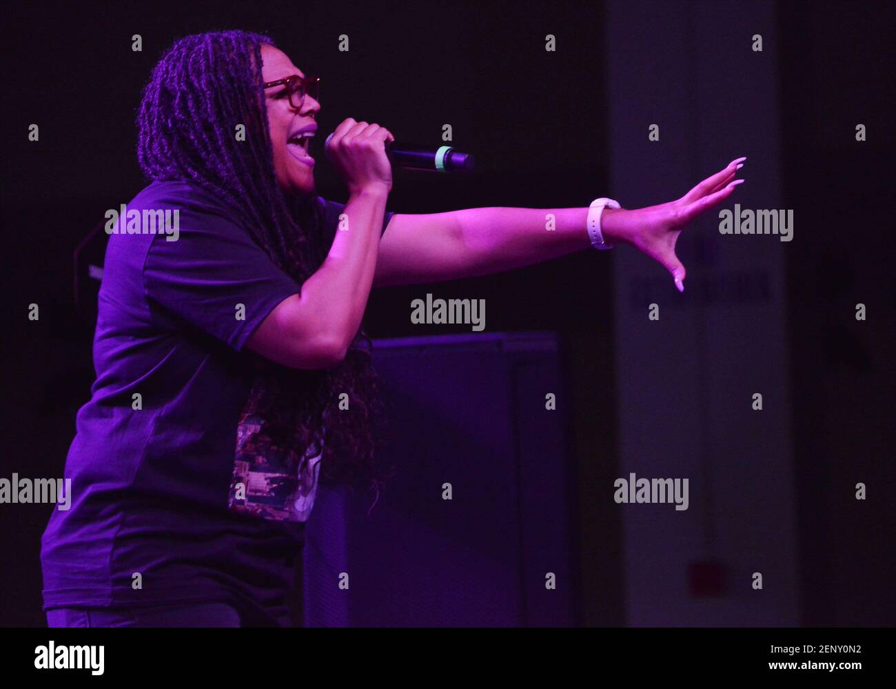 Rapper Monie Love performing at NostalgiaCon - Day 2 held at the ...
