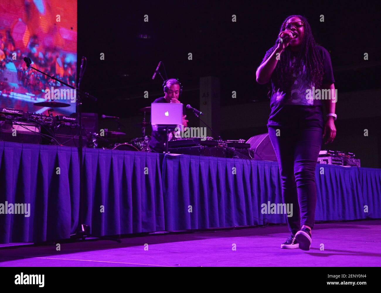Rapper Monie Love performing at NostalgiaCon - Day 2 held at the ...
