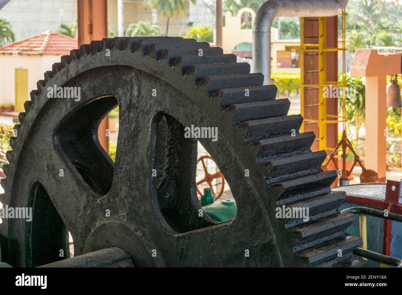 Large sprocket in the machinery of a vintage Cuban sugar mill conserved ...