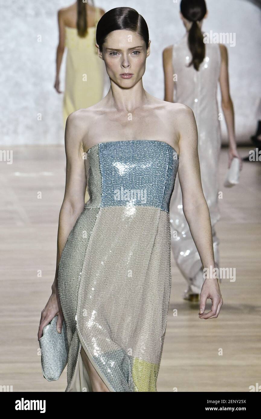 Model Coco Rocha walking on the runway during the Akris Ready to Wear ...