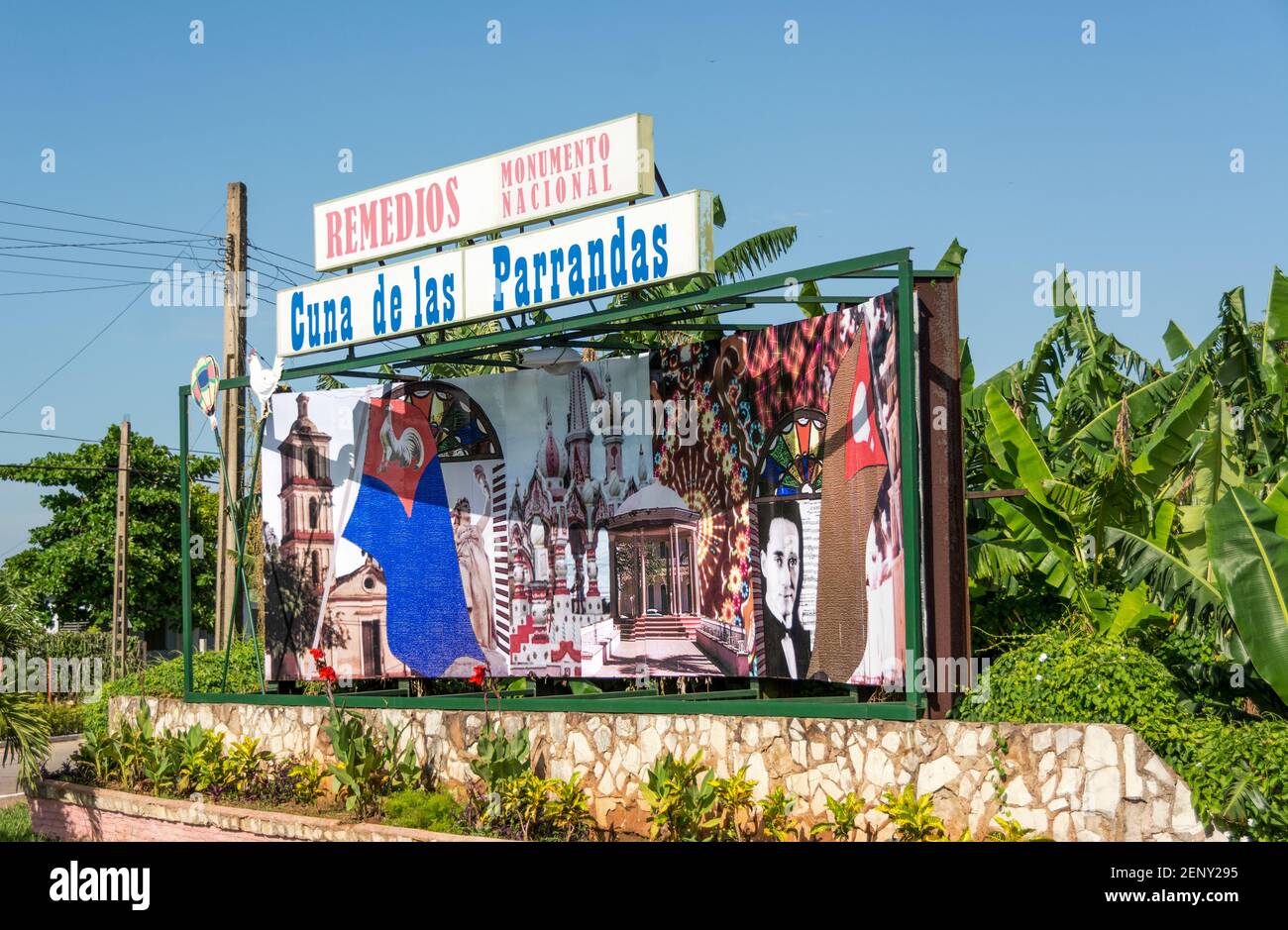 Parranda sign at the entrance of Remedios, Villa Clara, Cuba Stock ...