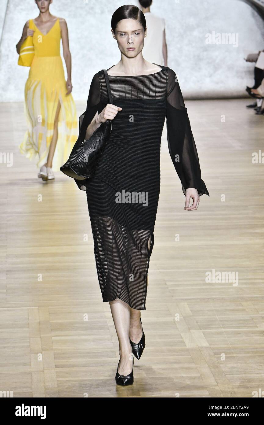 Model Coco Rocha walking on the runway during the Akris Ready to Wear ...