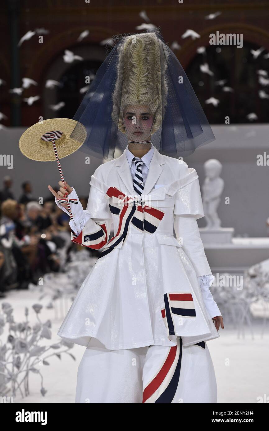 Model walking on the runway during the Thom Browne Ready to Wear Spring/Summer 2020 show part of ...