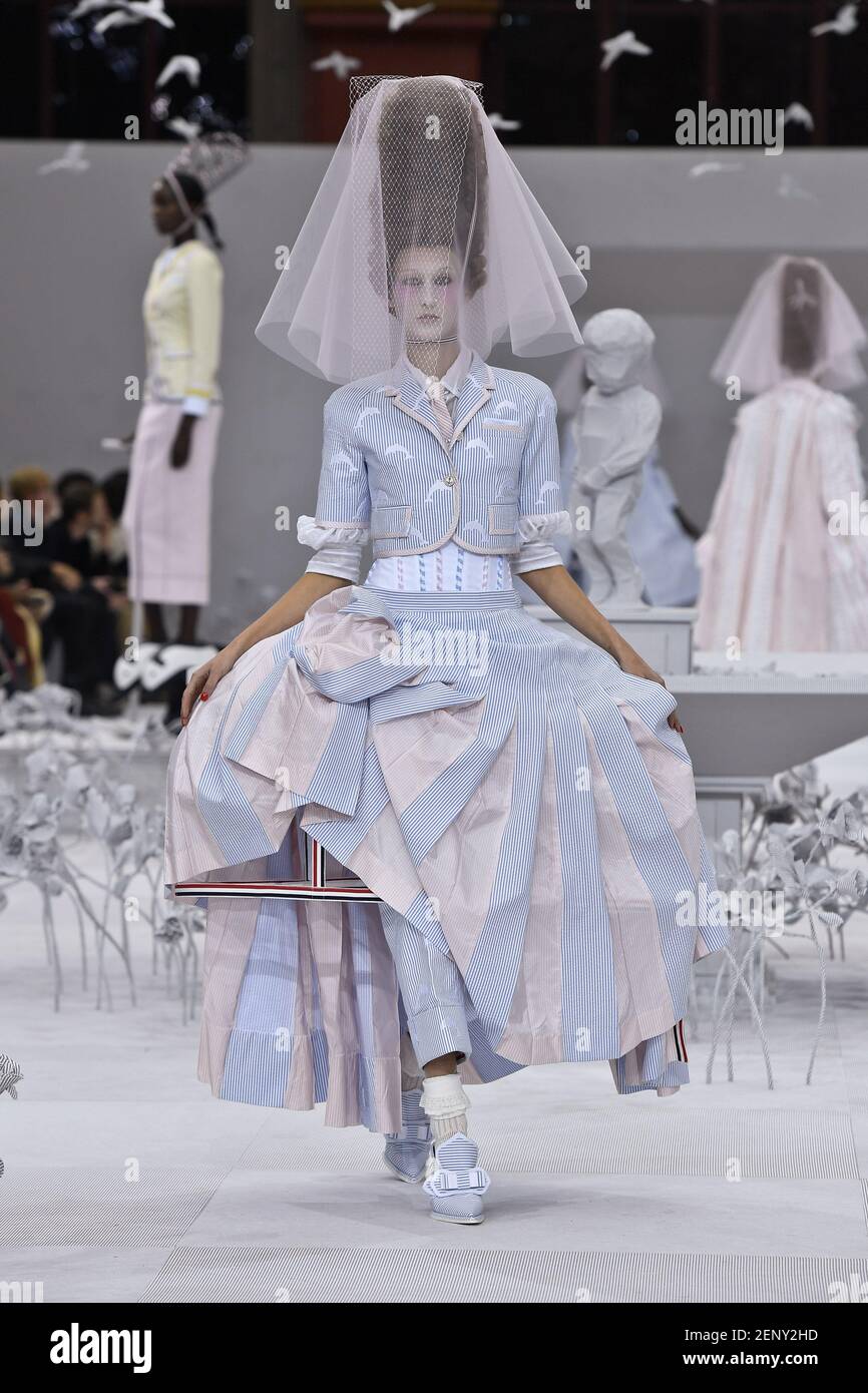 Model walking on the runway during the Thom Browne Ready to Wear Spring/Summer 2020 show part of ...