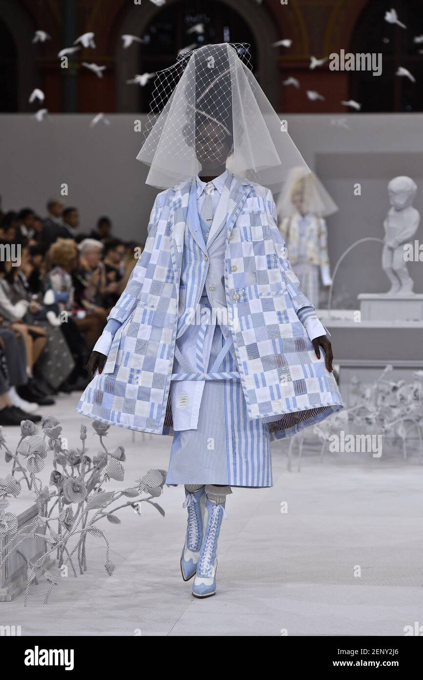 Model walking on the runway during the Thom Browne Ready to Wear Spring/Summer 2020 show part of ...