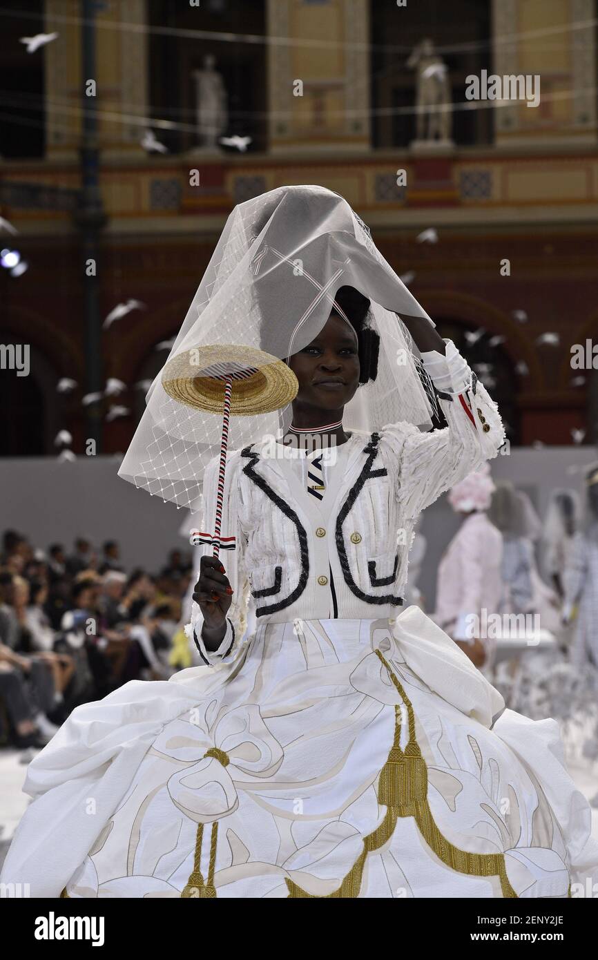 Model walking on the runway during the Thom Browne Ready to Wear Spring/Summer 2020 show part of ...