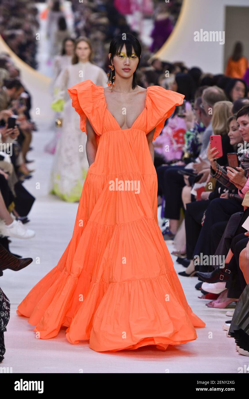 Model Sora Choi walking on the runway during the Valentino Ready to ...