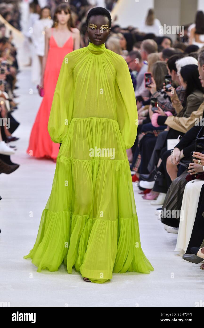Model Achenrin Madit walking on the runway during the Valentino Ready ...