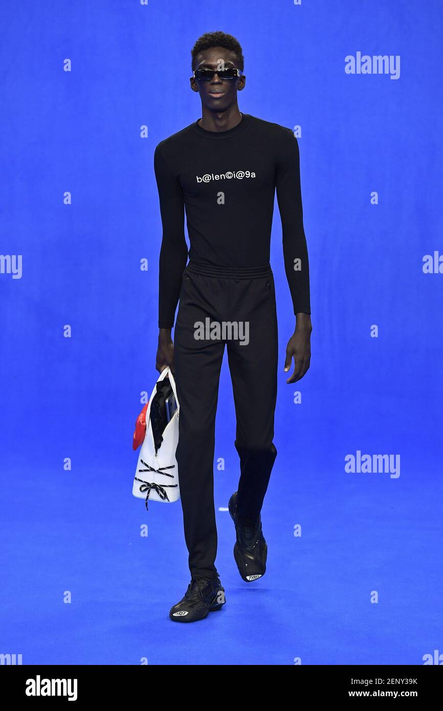Model Amadou walking on the runway during the Balenciaga Ready to Wear ...