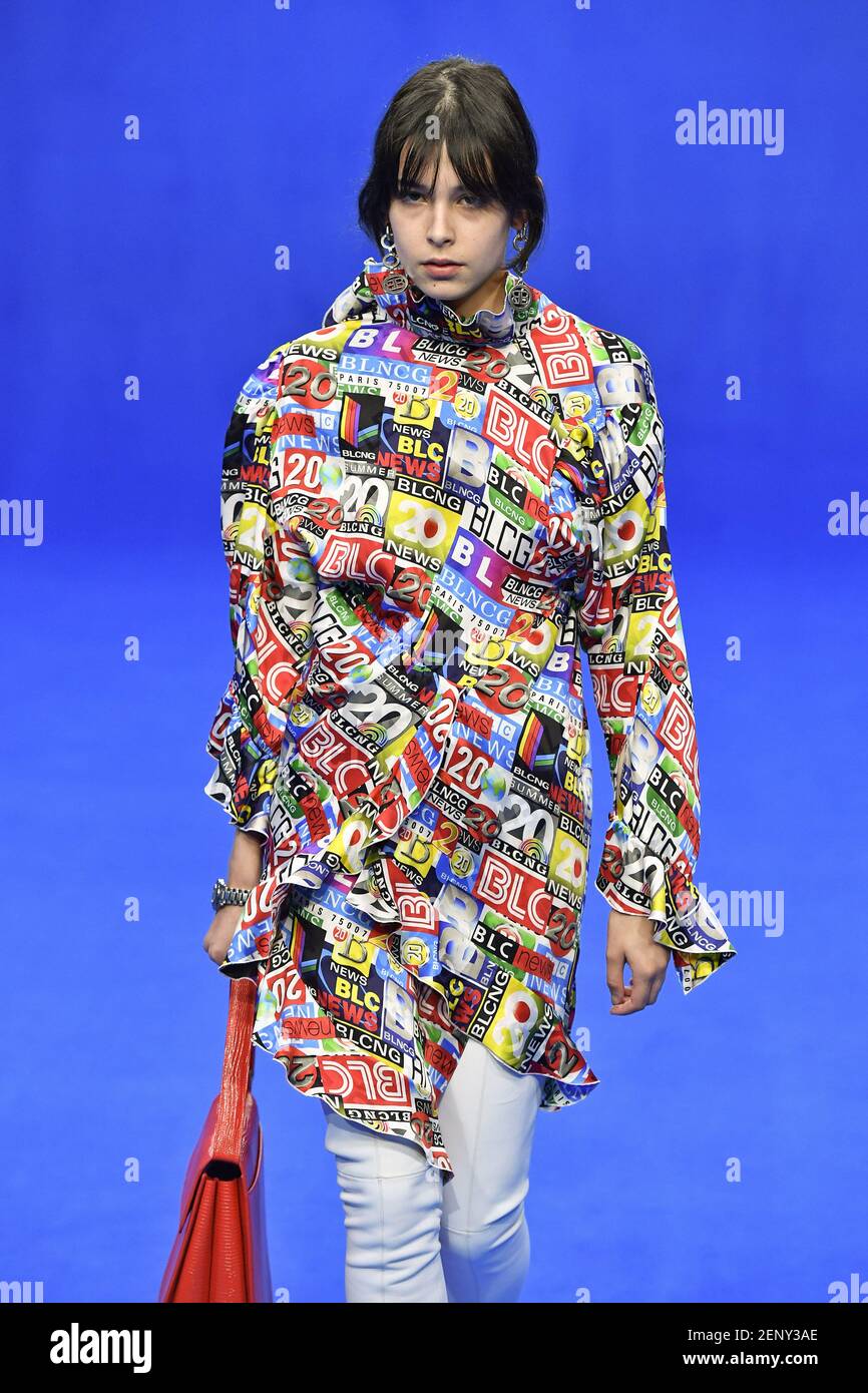 Model Georgie Somerville walking on the runway during the Balenciaga ...