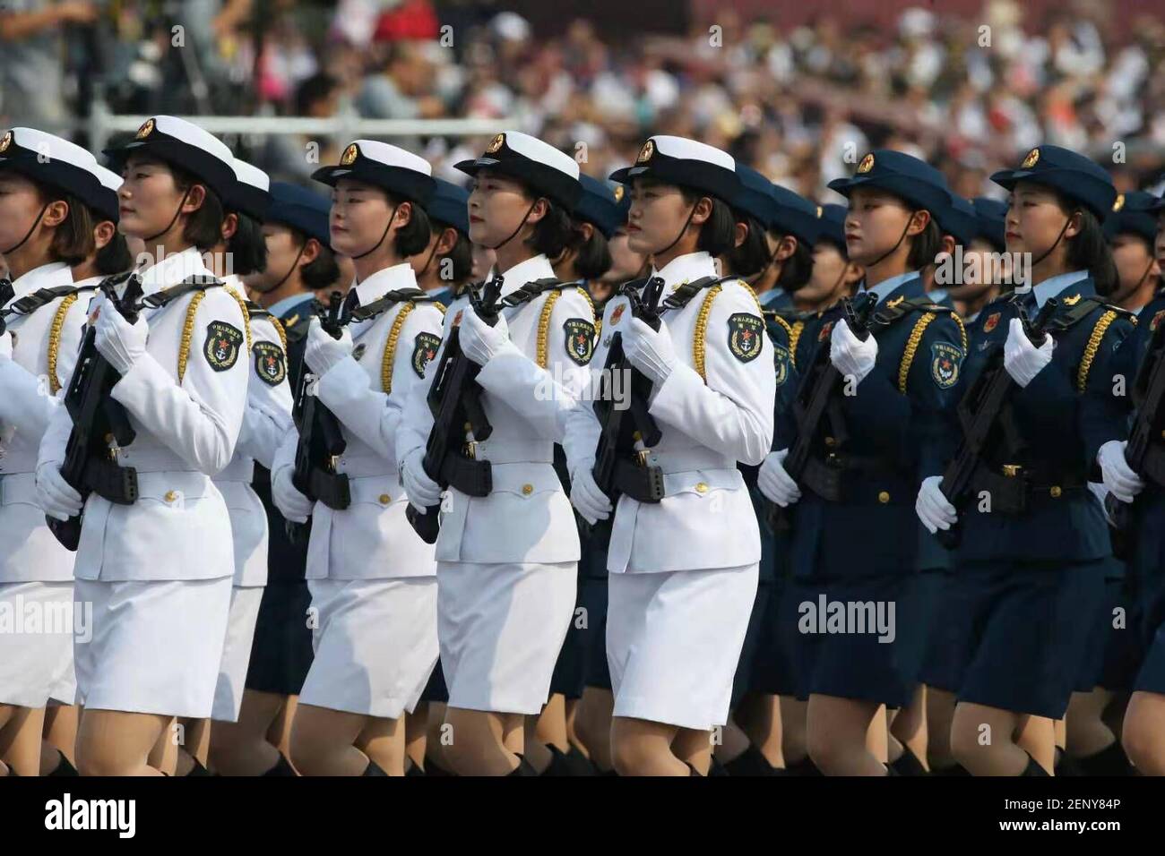 Soldiers, sailors and pilots of various troops line up and proceed ...