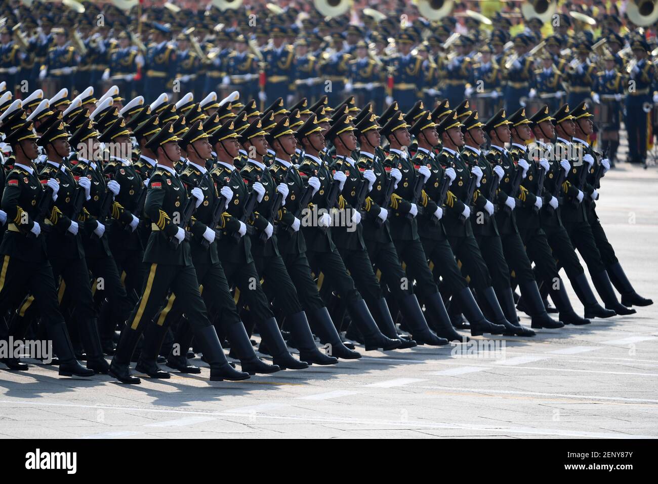 Soldiers, sailors and pilots of various troops line up and proceed ...