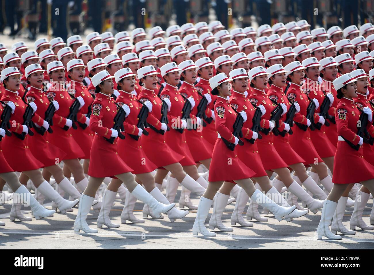Soldiers, sailors and pilots of various troops line up and proceed ...