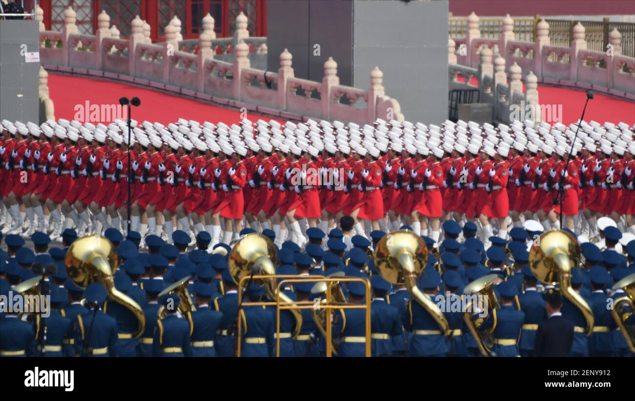 Soldiers, sailors and pilots of various troops line up and proceed ...