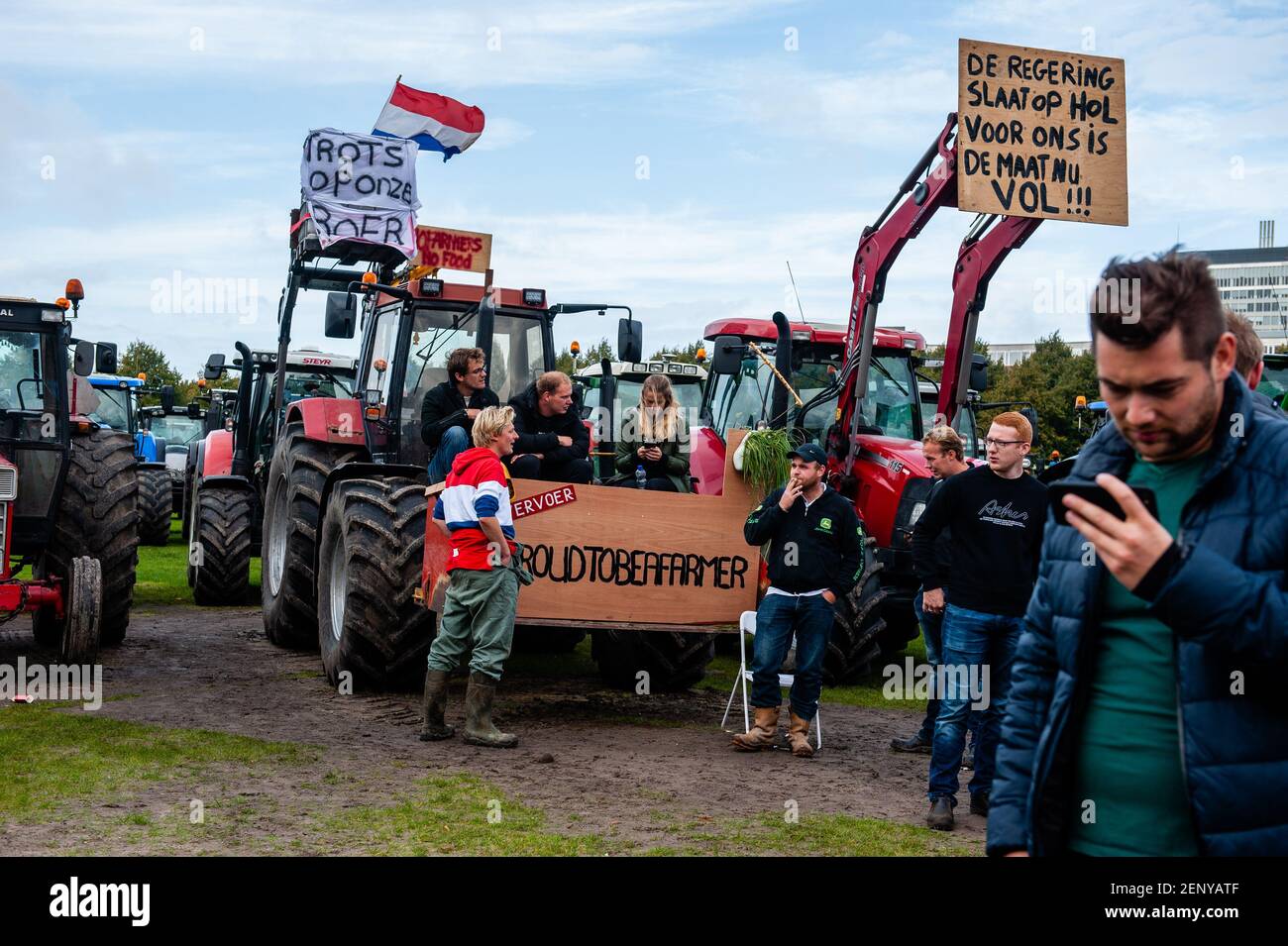 Tractors with placards and banners during the demonstration. Thousands ...