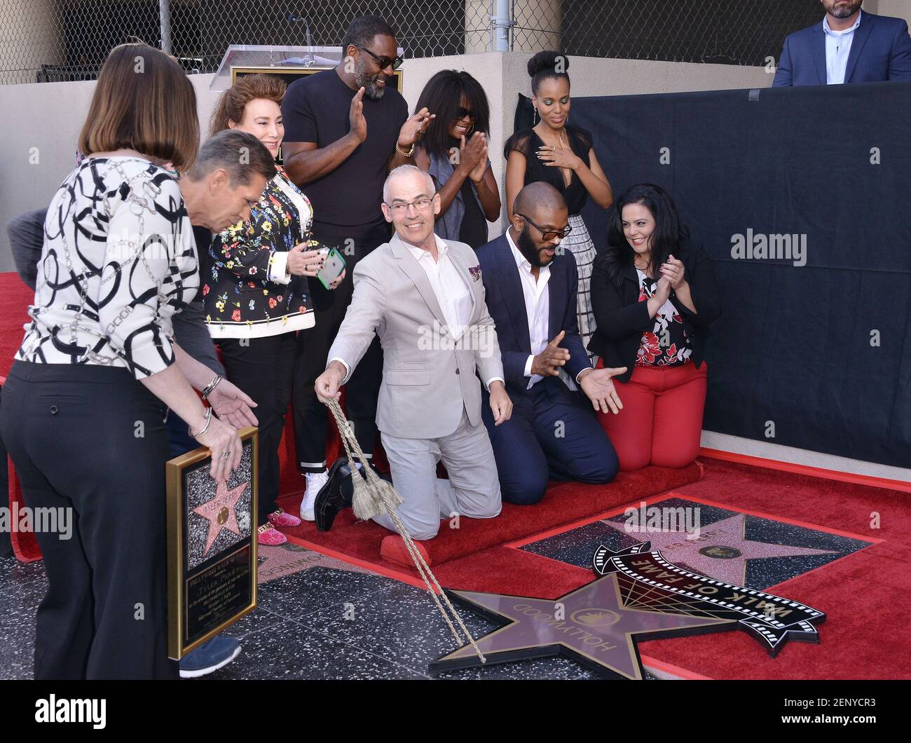 (L-R) Guests, Idrid Elba, Mitch O'Farrell, Crystal Fox, Tyler Perry ...