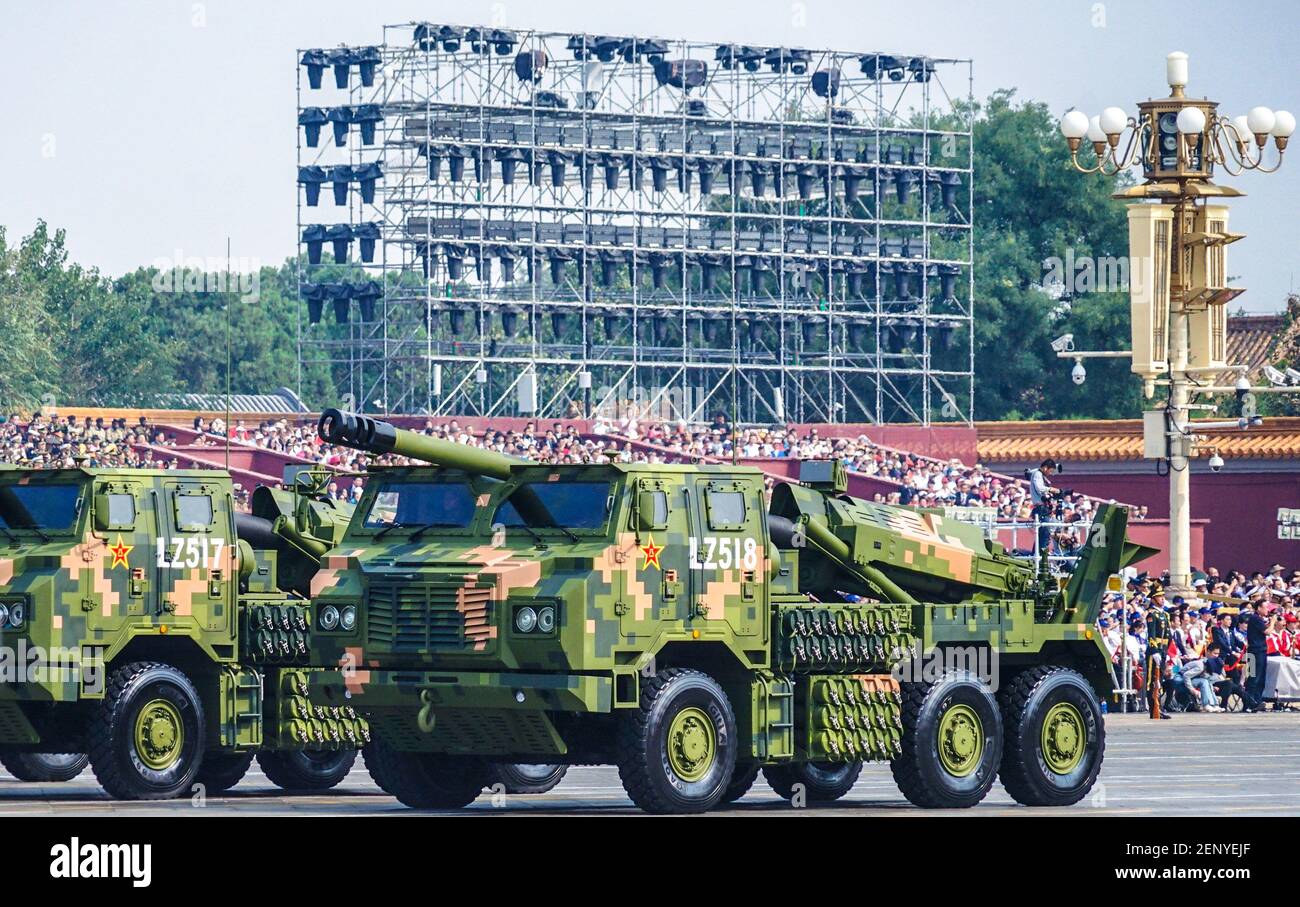A Dongfeng-41 intercontinental strategic nuclear missiles group formation marches to celebrate ...