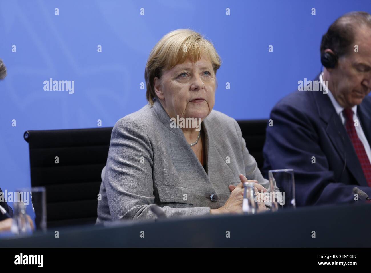 Chancellor Angela Merkel at the press conference in the Federal ...