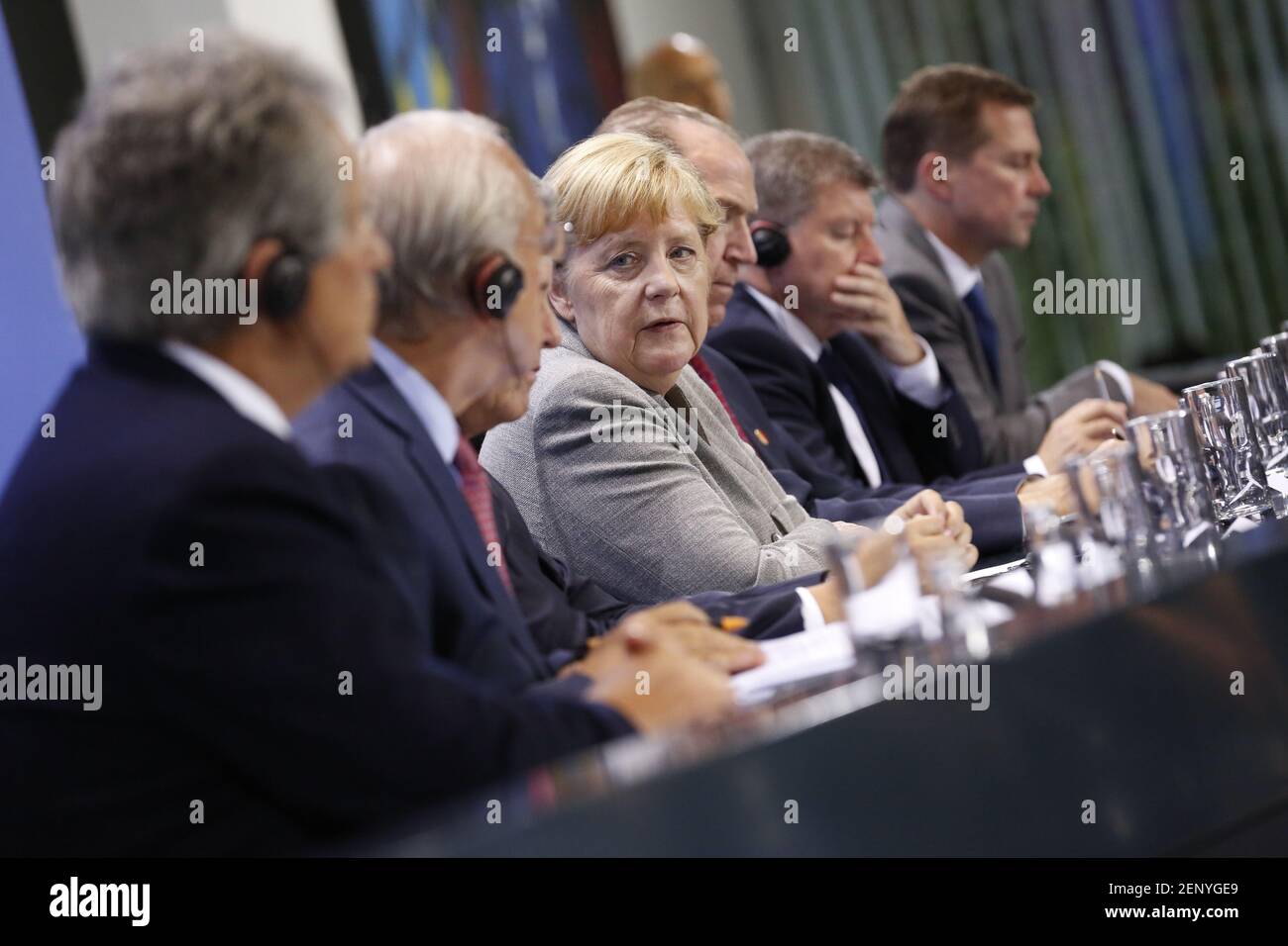 Chancellor Angela Merkel at the press conference in the Federal Chancellery. The photo shows the ...