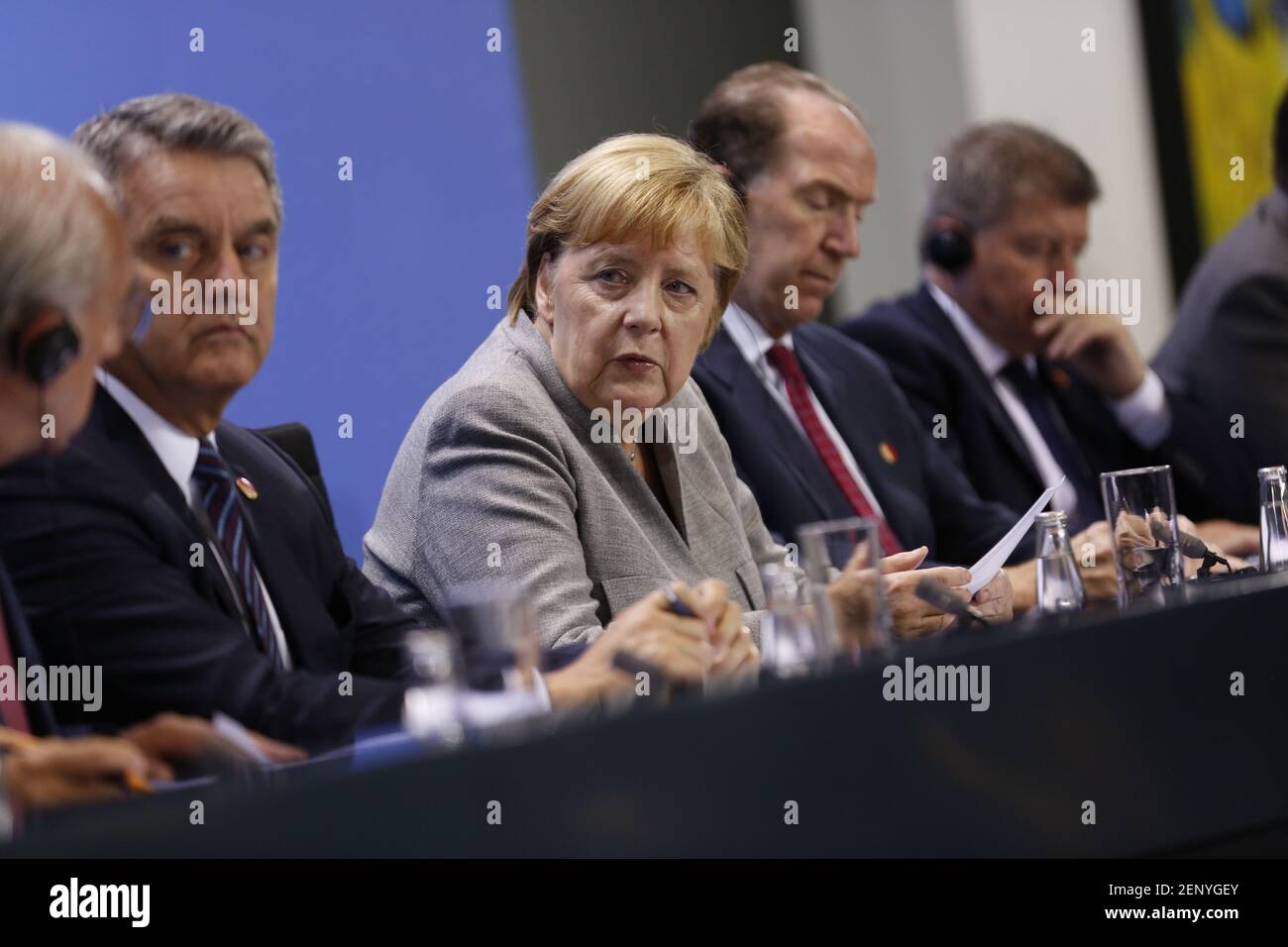 Chancellor Angela Merkel at the press conference in the Federal Chancellery. The photo shows the ...