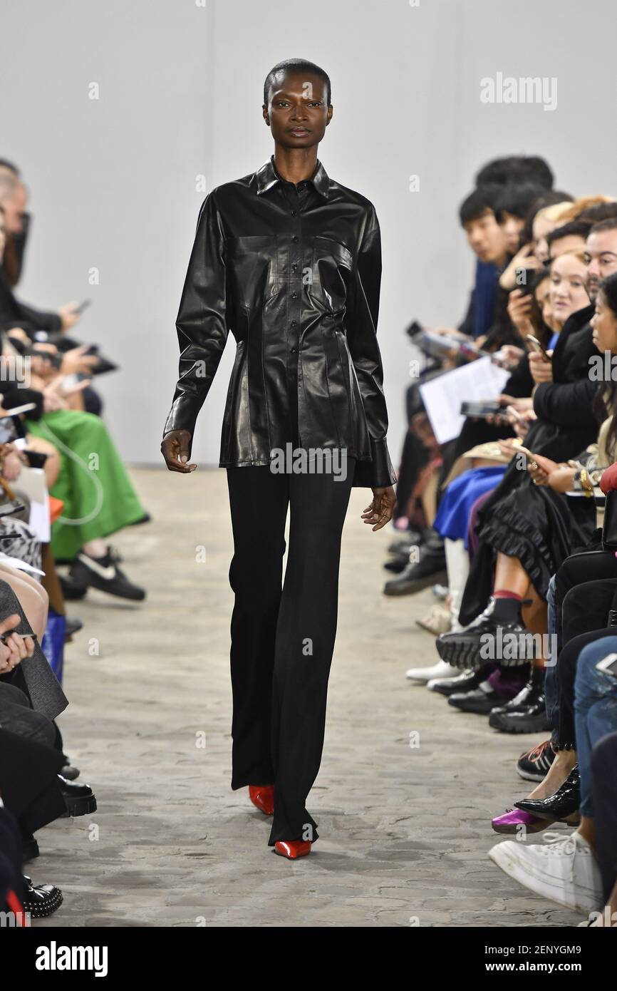 Model Debra Shaw walking on the runway during the Kwaidan Editions ...