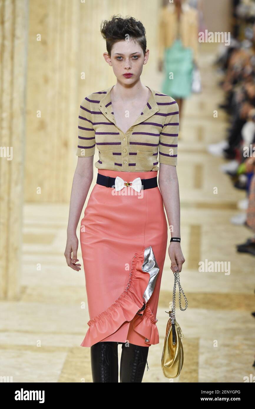 Model Pia Ekman walking on the runway during the Miu Miu Ready to Wear ...