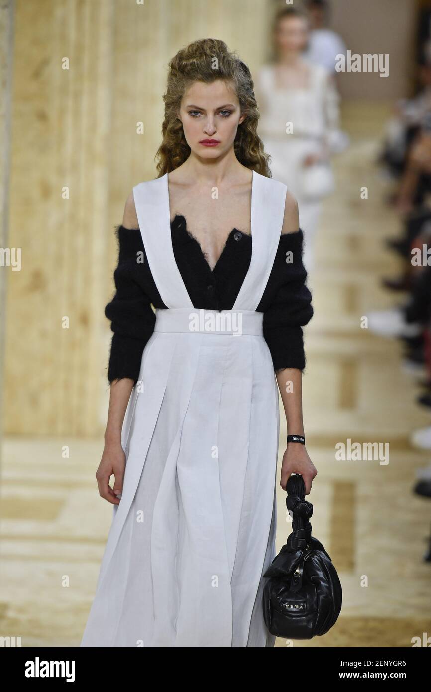 Model Felice Noordhoff walking on the runway during the Miu Miu Ready ...