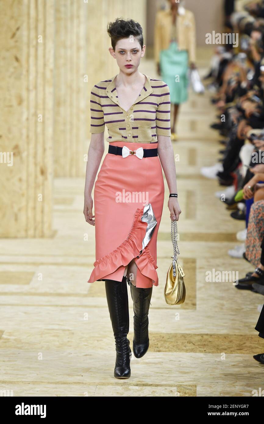 Model Pia Ekman walking on the runway during the Miu Miu Ready to Wear ...
