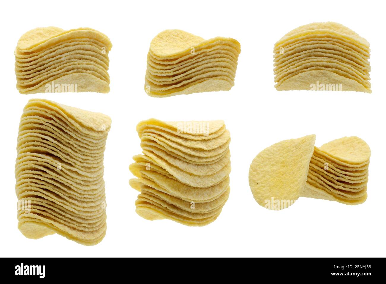 Collage of potato chips isolated on white background Stock Photo - Alamy