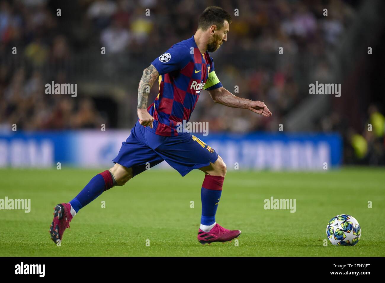 Lionel Messi of Barcelona takes a free kick during the UEFA Champions ...