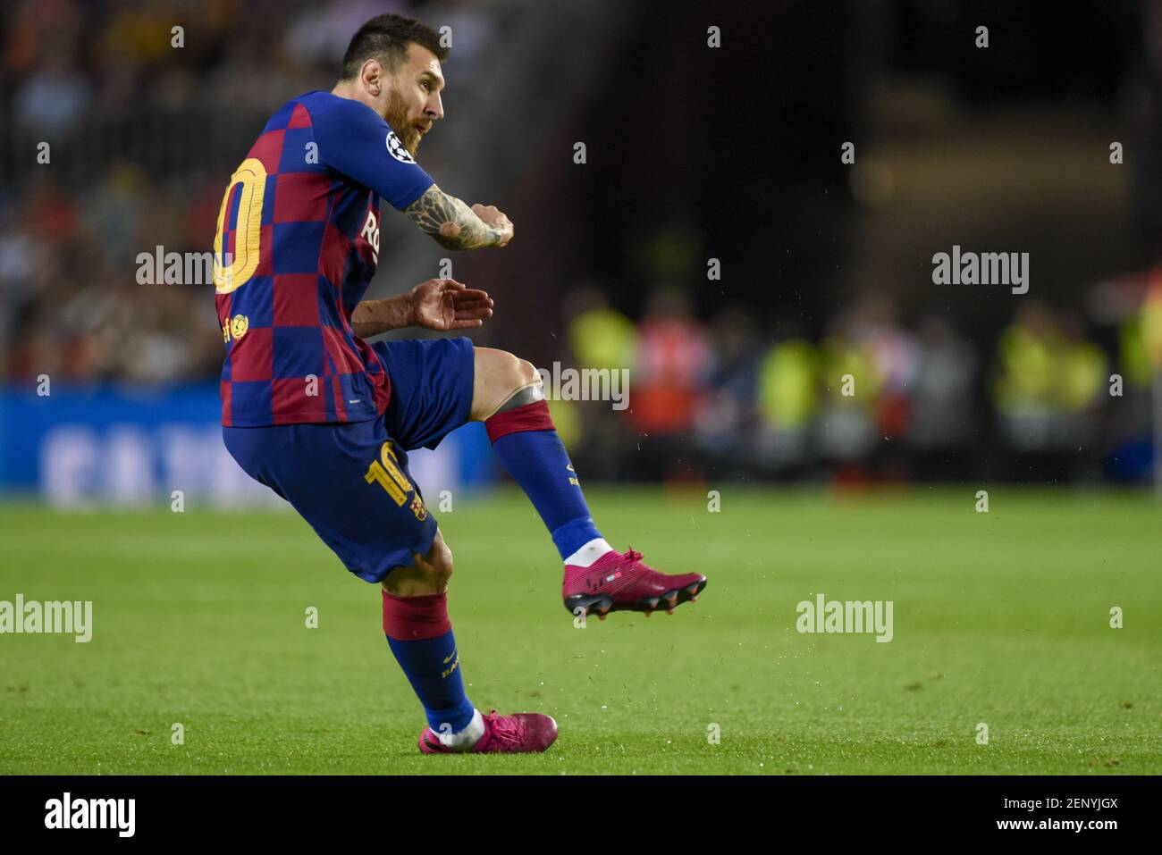 Lionel Messi of Barcelona takes a free kick during the UEFA Champions ...