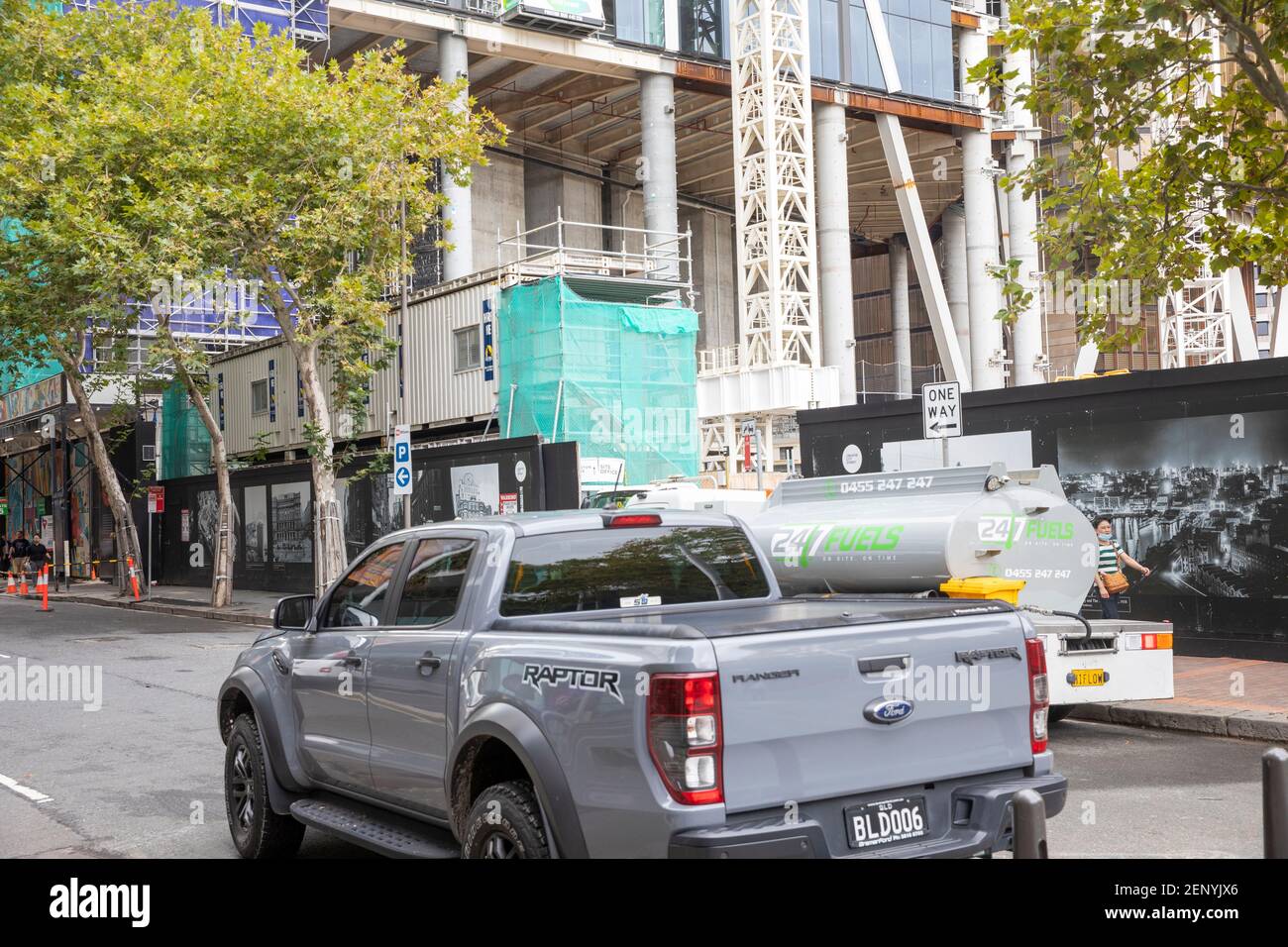 Grey Ford Ranger Raptor ute utility pick up truck in Sydney city centre ...