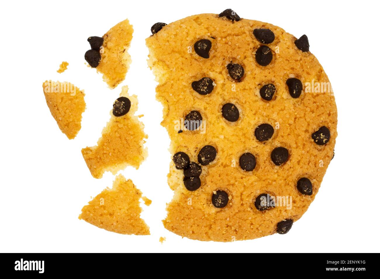 Broken chocolate chip cookies isolated on white background Stock Photo ...