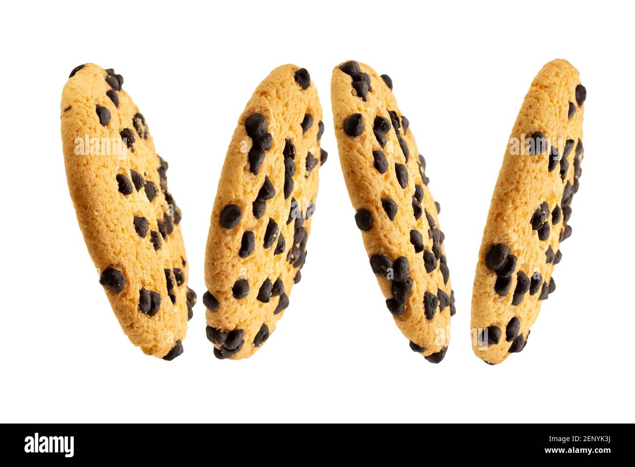 Falling chocolate chip cookies isolated on white background Stock Photo ...