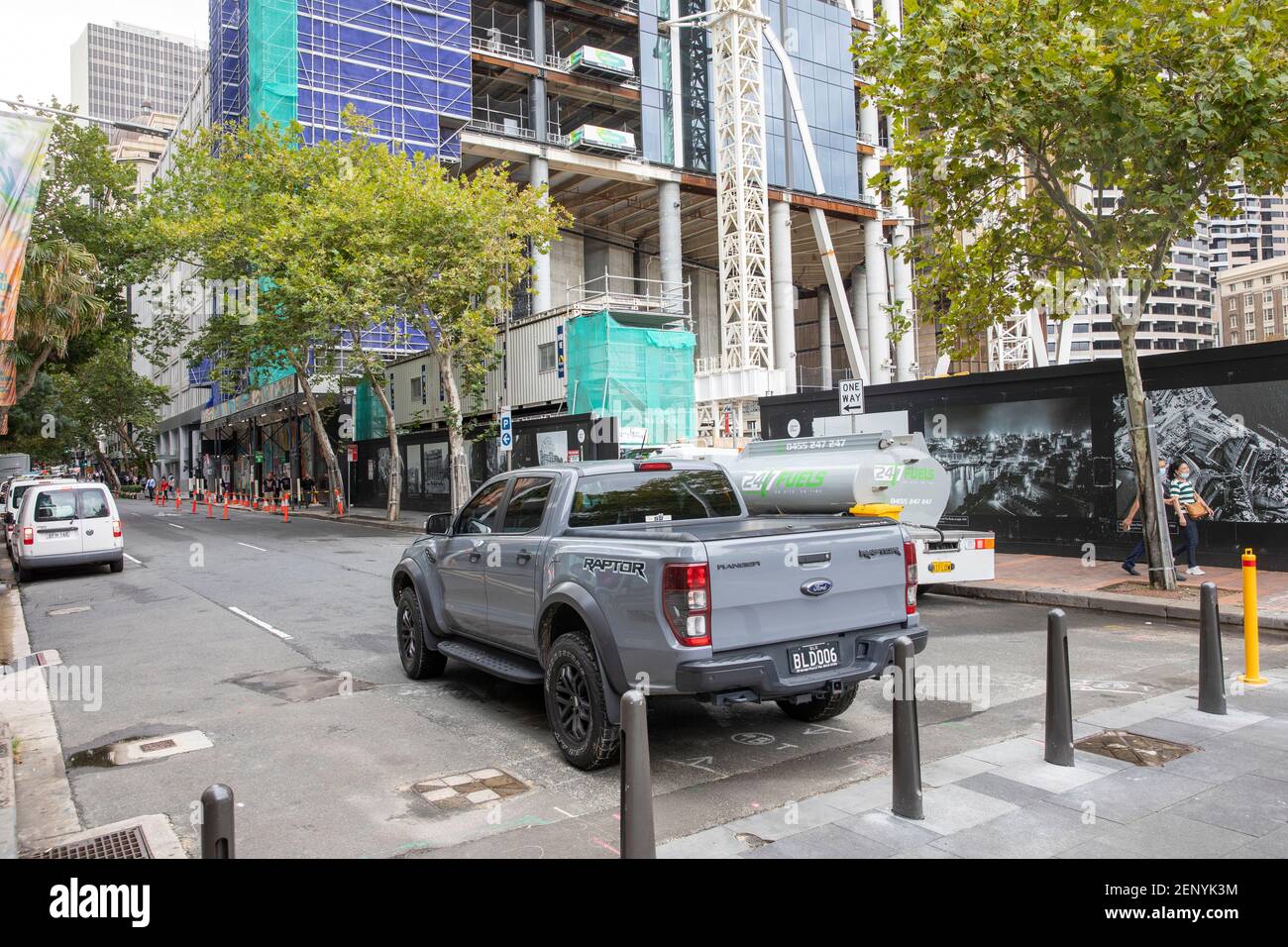 Grey Ford Ranger raptor ute utility pick up truck in Sydney city centre ...
