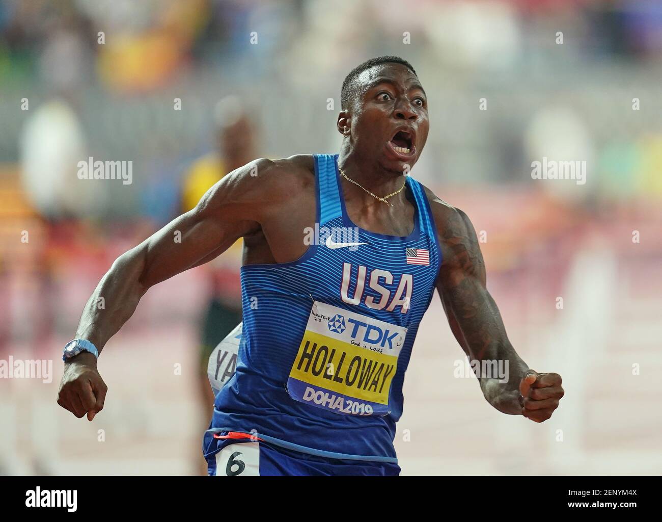 October 2, 2019: Grant Holloway of United States winning gold in the ...