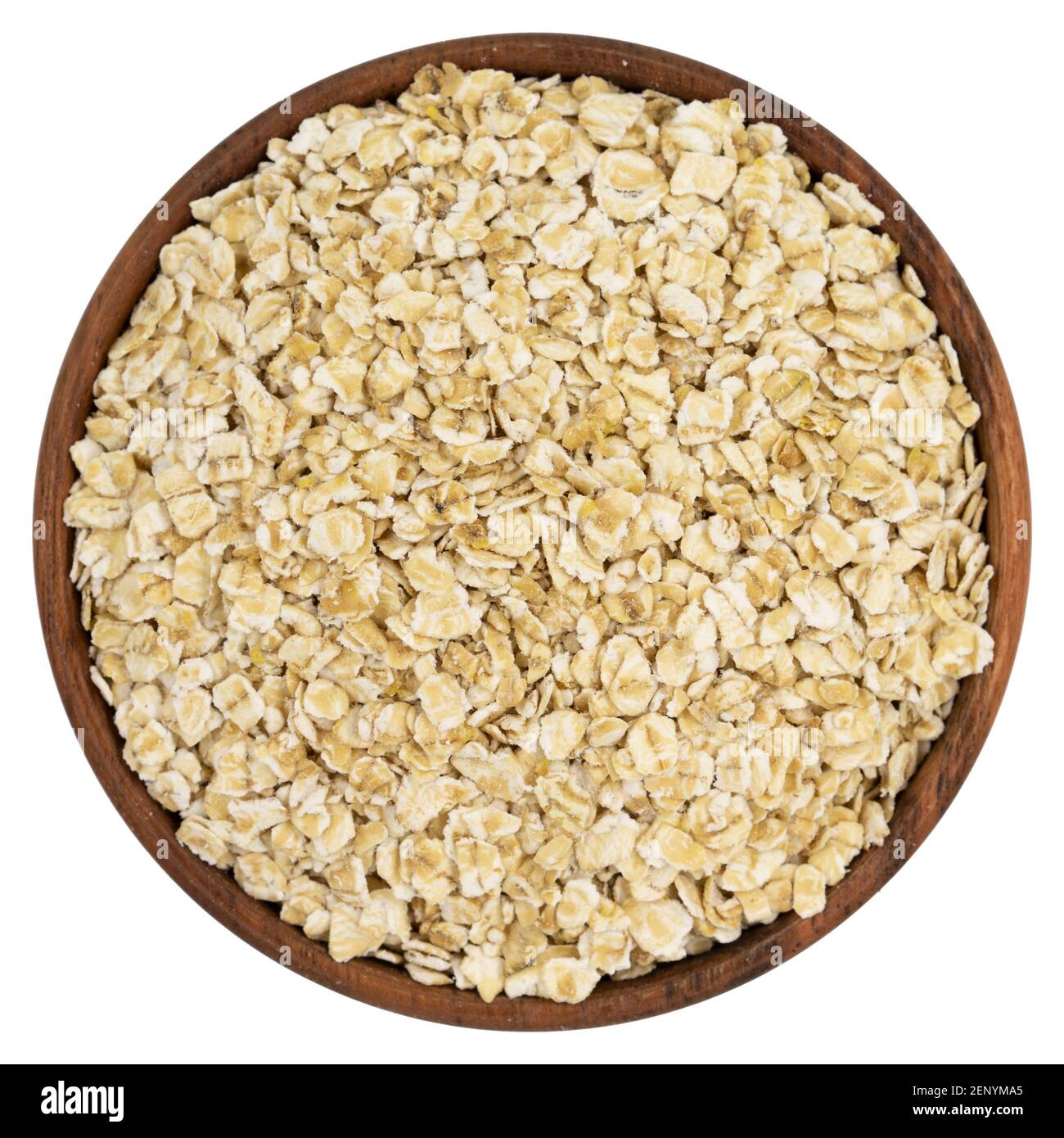 Oat rye flakes in bowl isolated on white background. Top view Stock ...