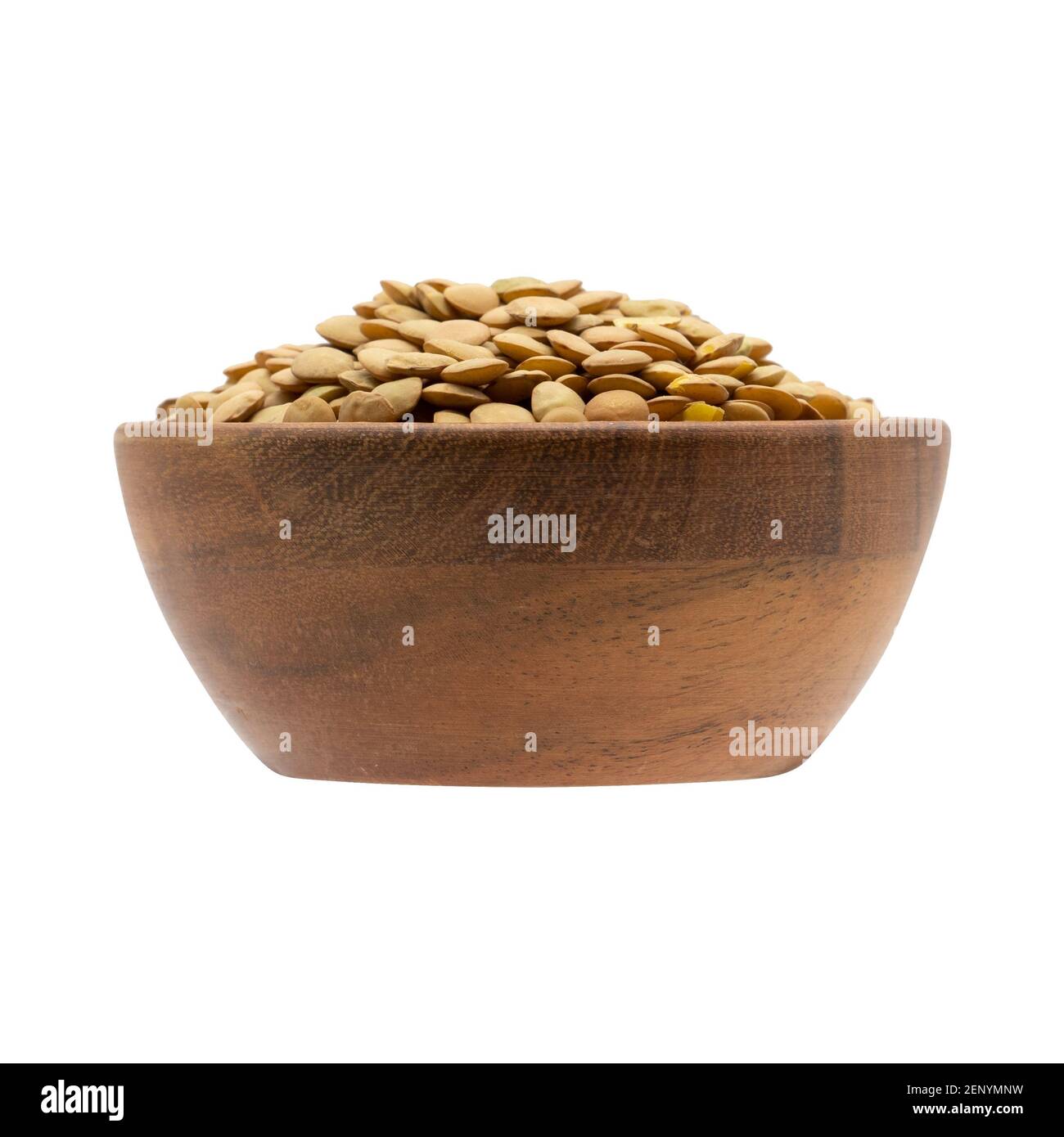 Lentils in wooden bowl isolated on white background with clipping path ...