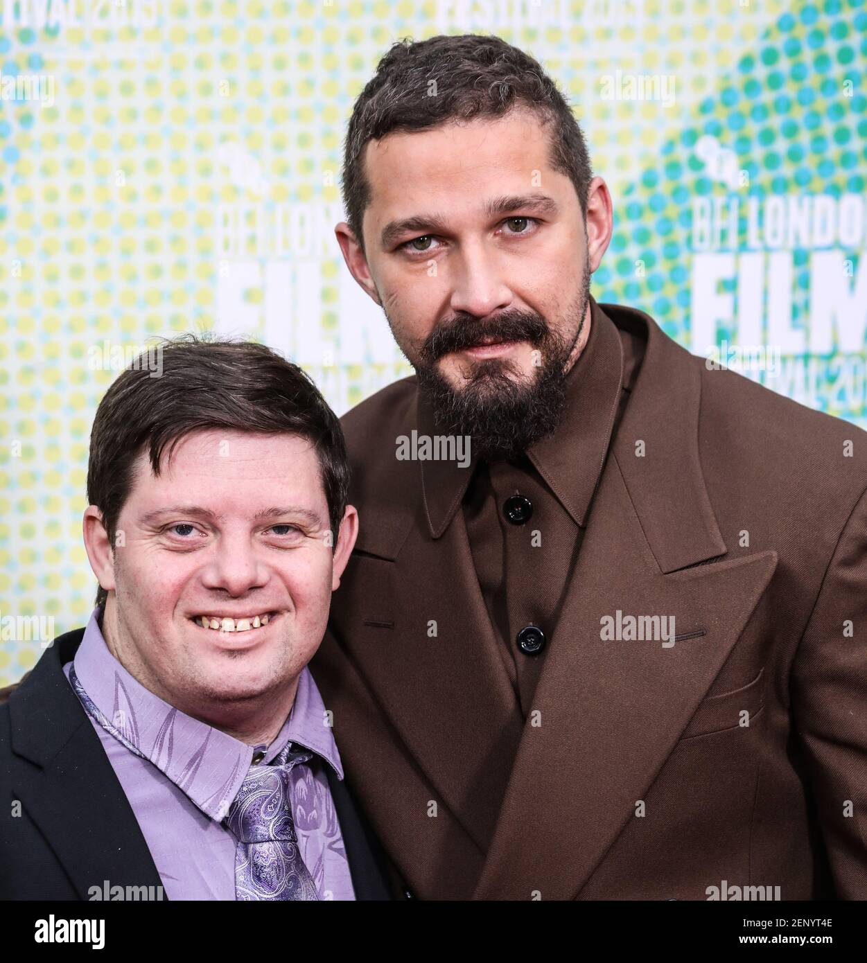 Zack Gottsagen and Shia LaBeouf attend the premiere of The Peanut ...