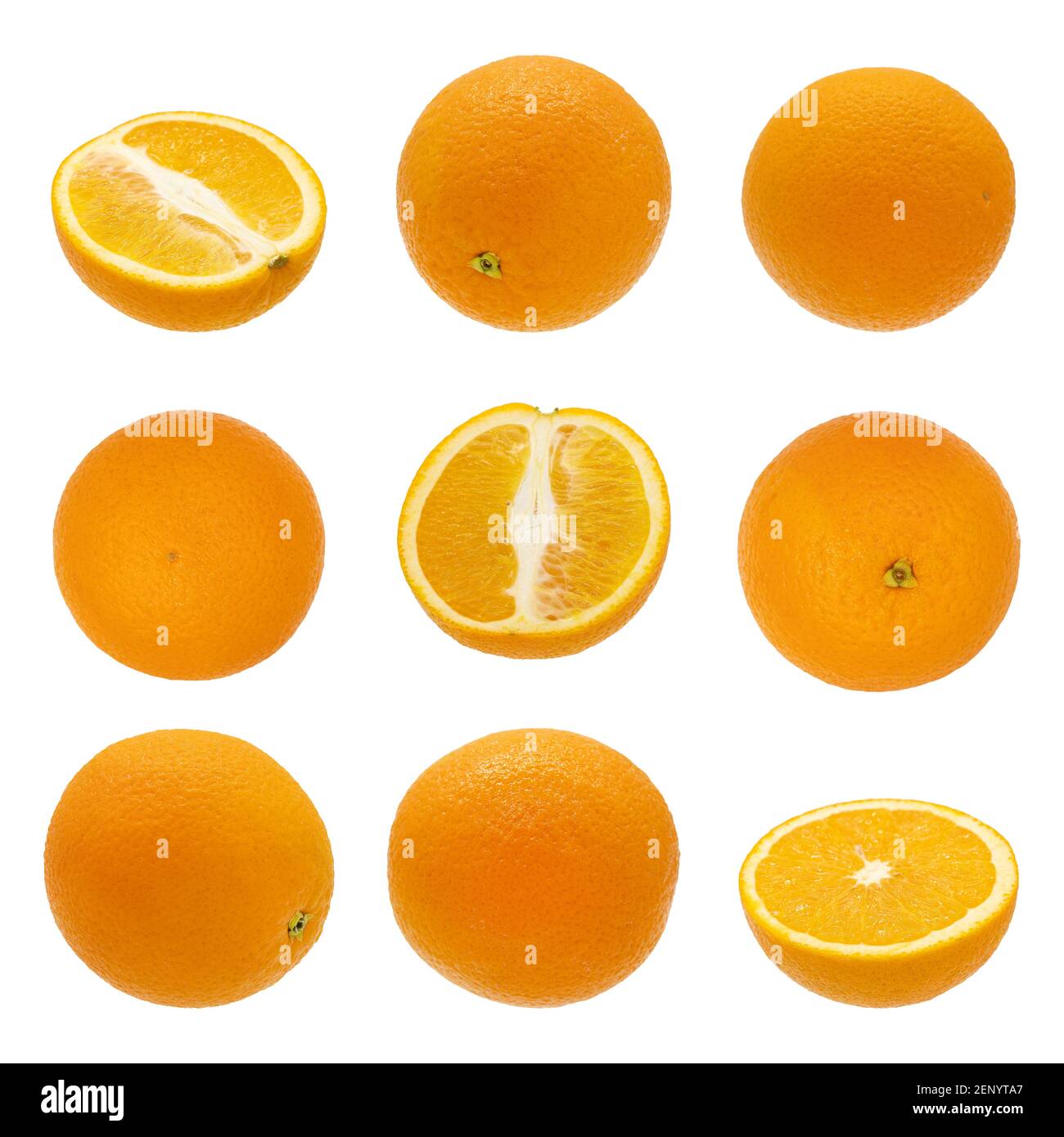 Set of orange fruit. Whole, half and sliced orange isolated on white ...