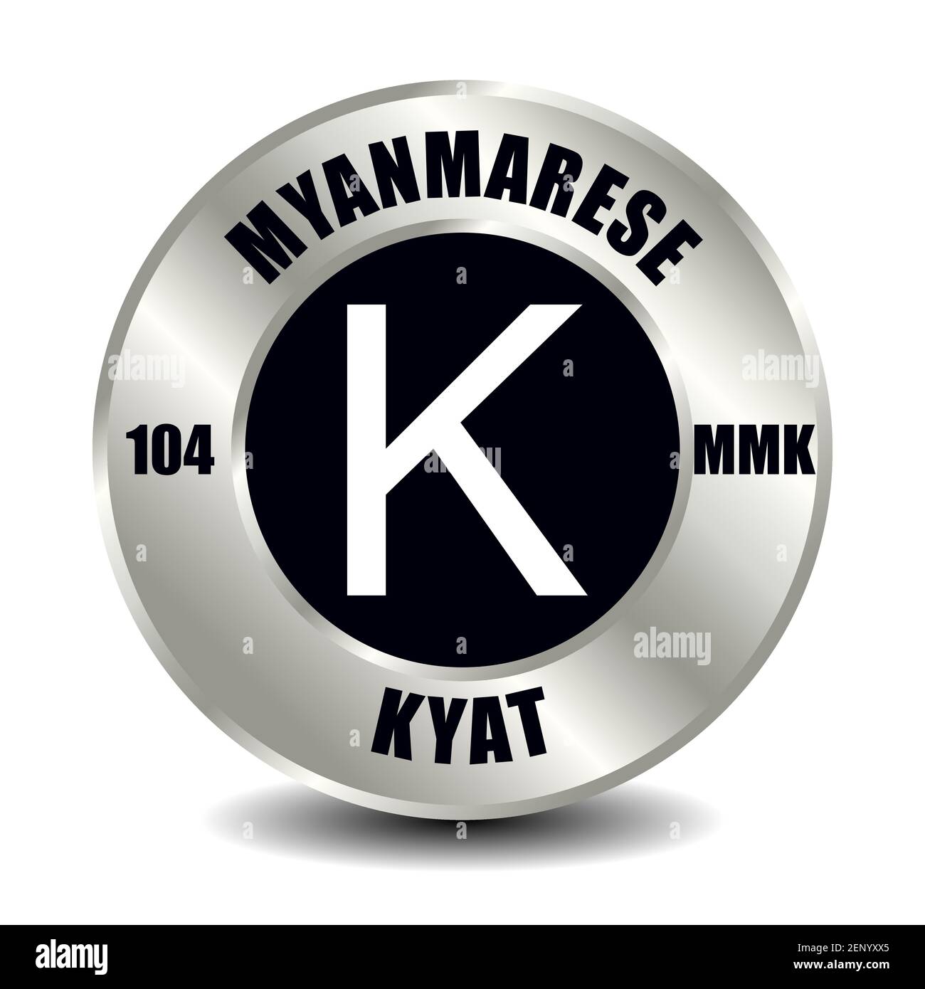 Myanmar, Burma money icon isolated on round silver coin. Vector sign of ...