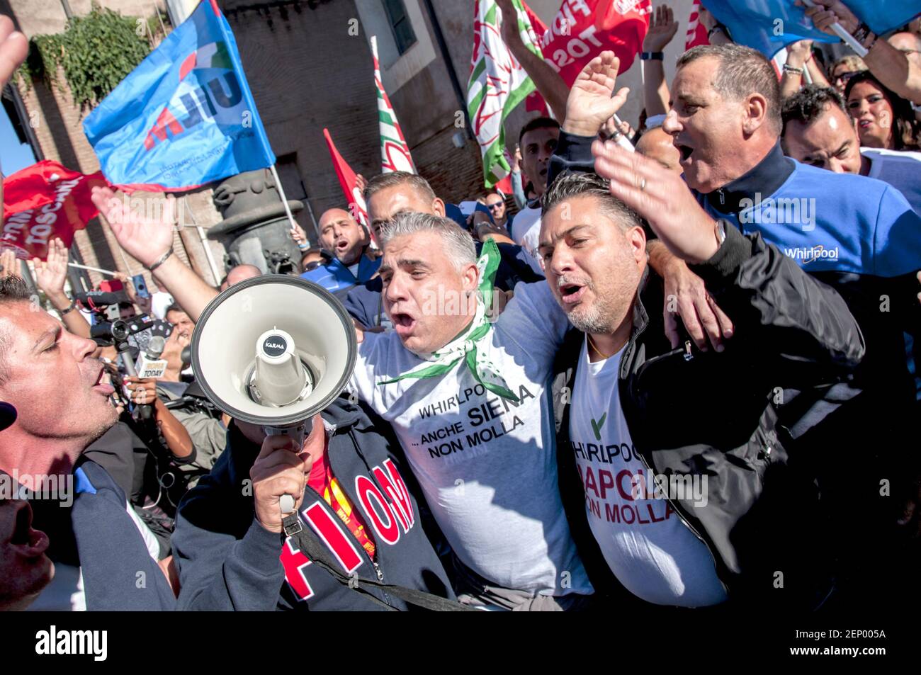 Strike and demonstration in Rome of workers of the American ...