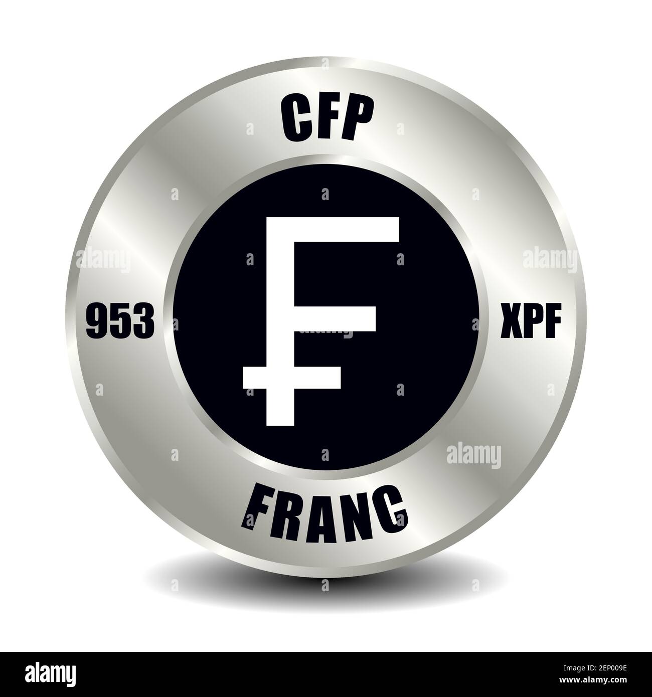 CFP money icon isolated on round silver coin. Vector sign of currency ...
