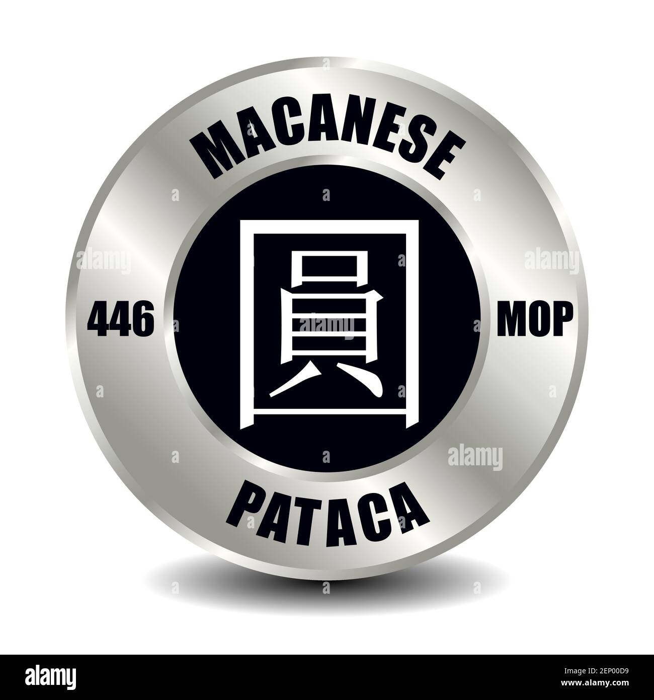 Macanese money icon isolated on round silver coin. Vector sign of ...